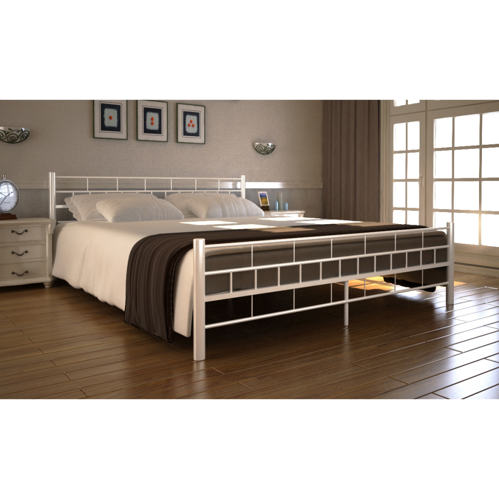 White Metal Bed with Mattress 200 x 140 cm