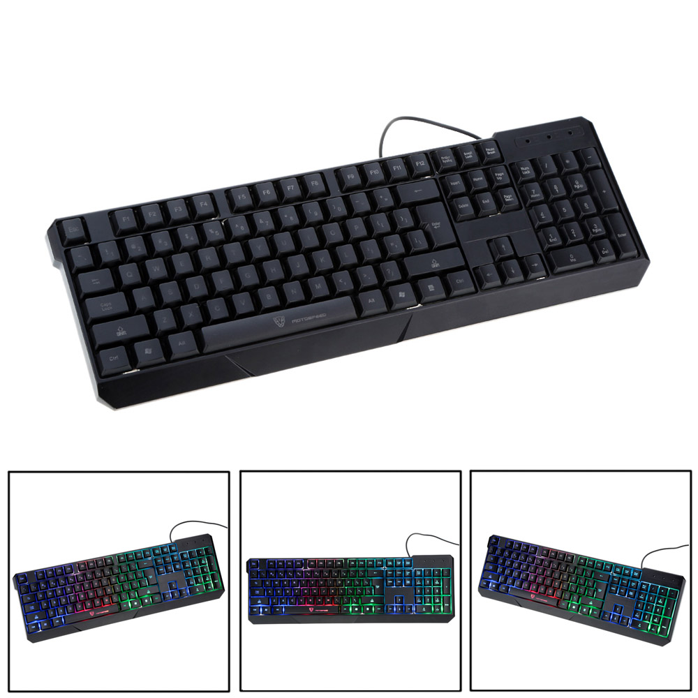 Motospeed K70L 7 Colorful LED Backlit Wired Desktop Keyboard Water ...