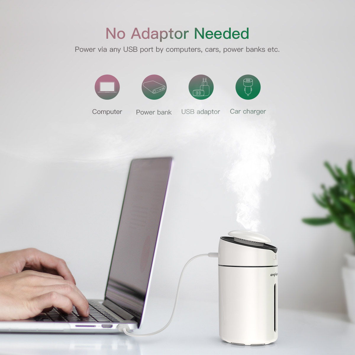 CACAGOO 300ml mini portable ultrasonic cold mist humidifier silent ...