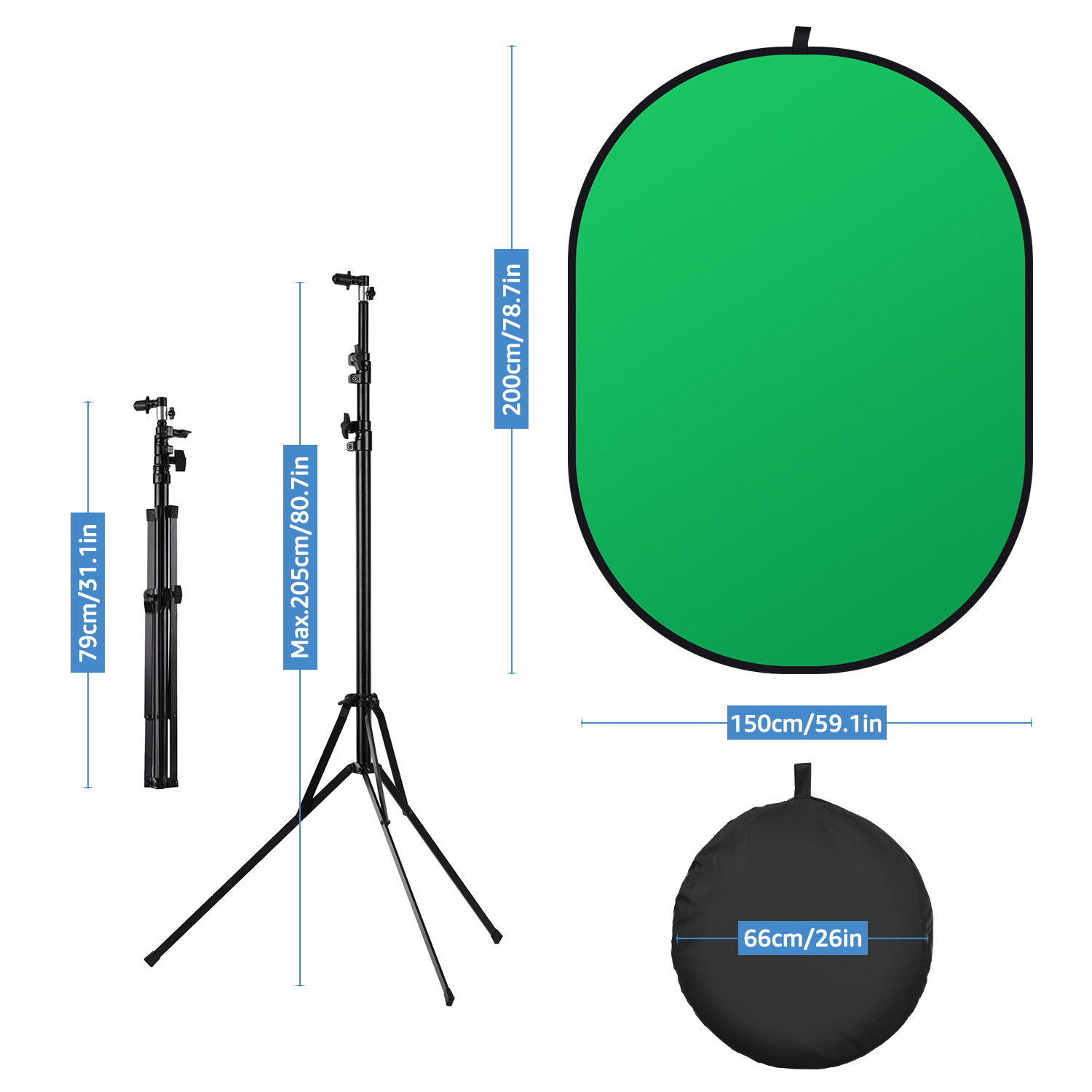 Andoer 5 * 6.5ft/ 1.5 * 2m Green & Blue 2-in-1 Studio Collapsible ...