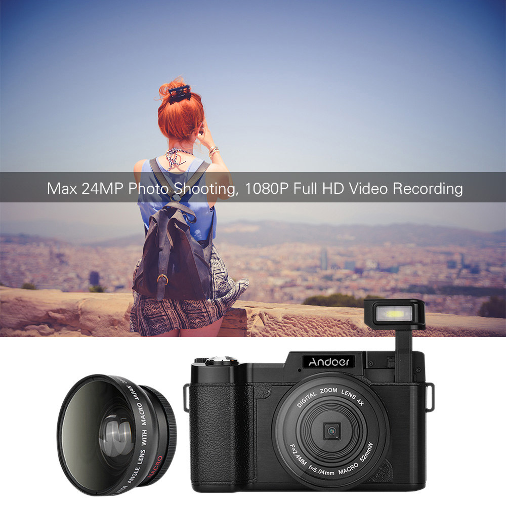 Andoer Digital Camera Vlogging Camcorder Full HD 1080P 24MP Video ...
