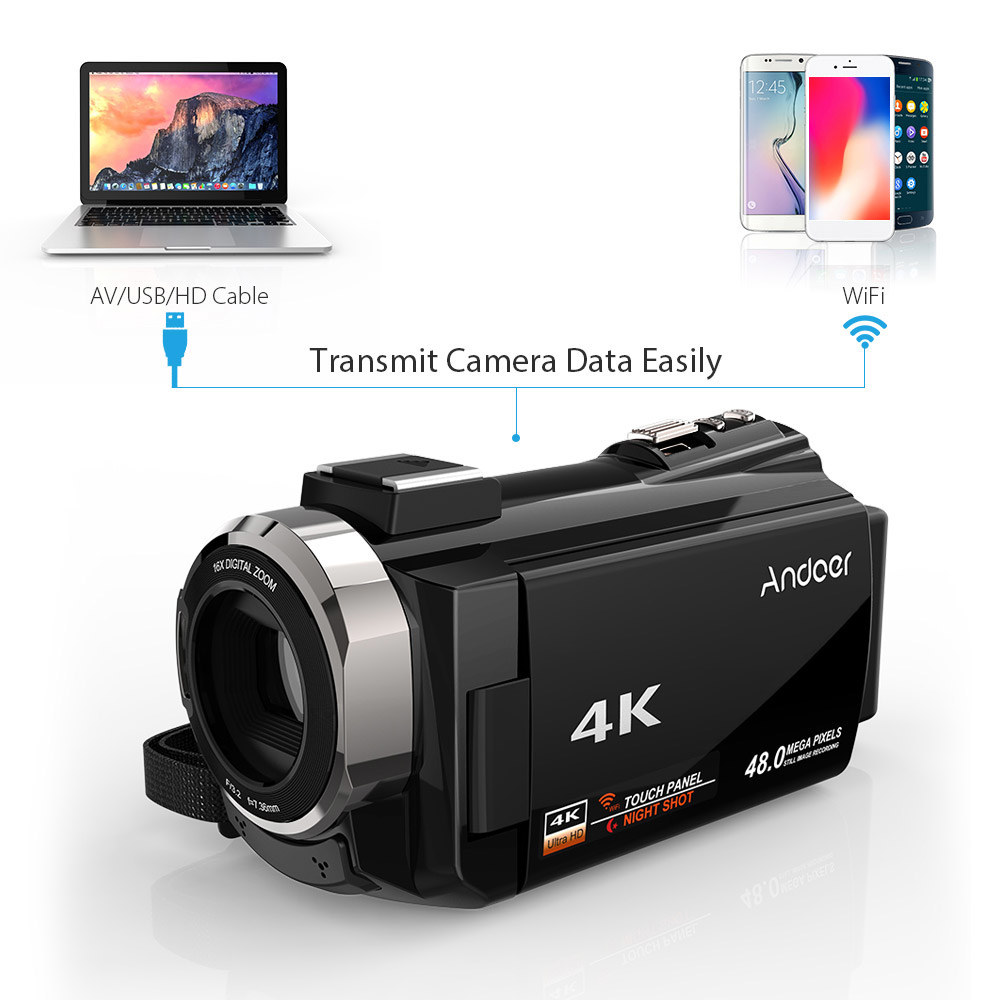 Andoer 4K Camcorder 1080P 48MP WiFi Digital Video Camera Recorder with ...