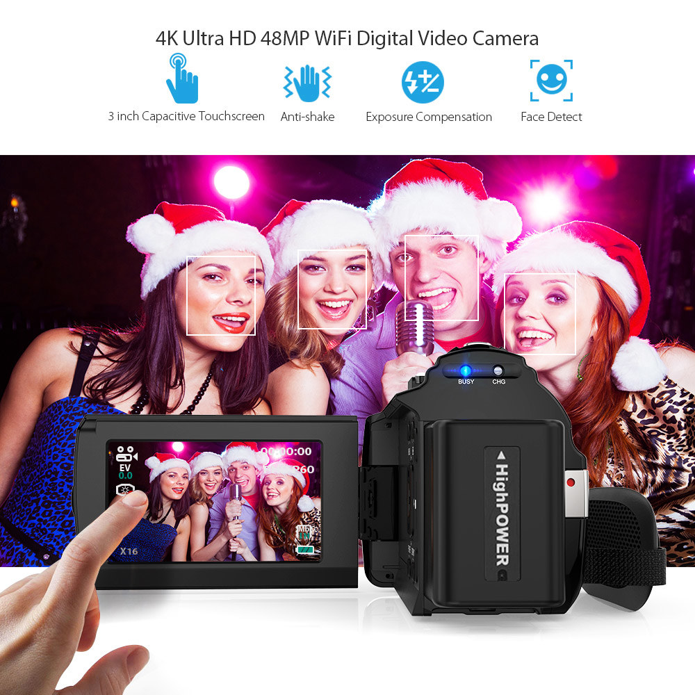 Andoer 4K Camcorder 1080P 48MP WiFi Digital Video Camera Recorder with ...