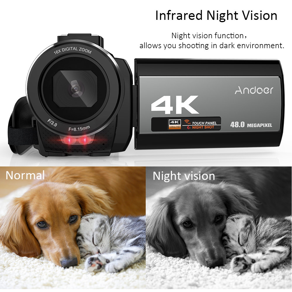 Andoer 4K Digital Video Camera Camcorder Ultra HD 48MP WiFi 3.0 Inch ...