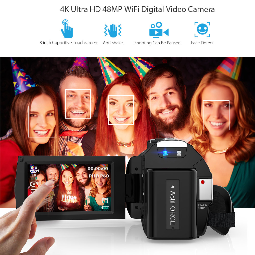 Andoer 4K Digital Video Camera Camcorder Ultra HD 48MP WiFi 3.0 Inch ...