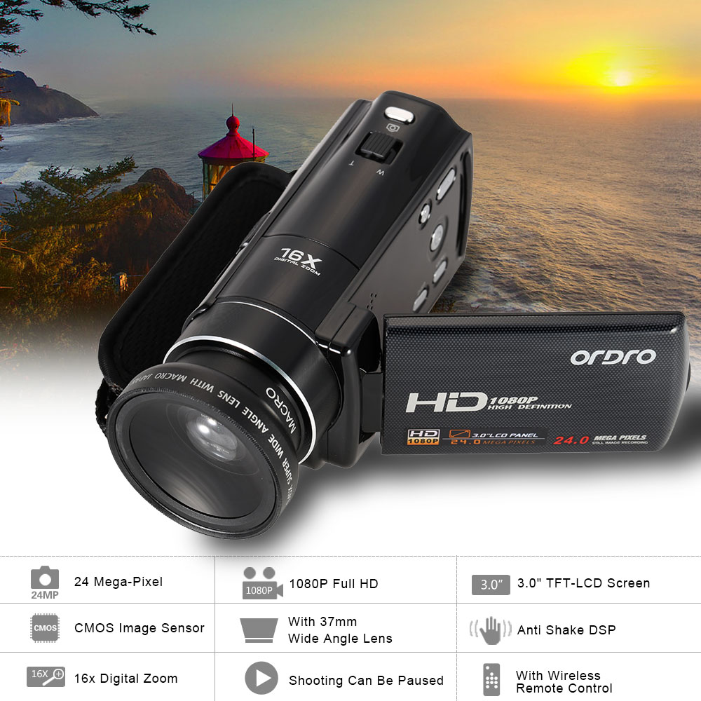 ORDRO HDV-V7 1080P Full HD Digital Video Camera Camcorder Max 24 Mega ...