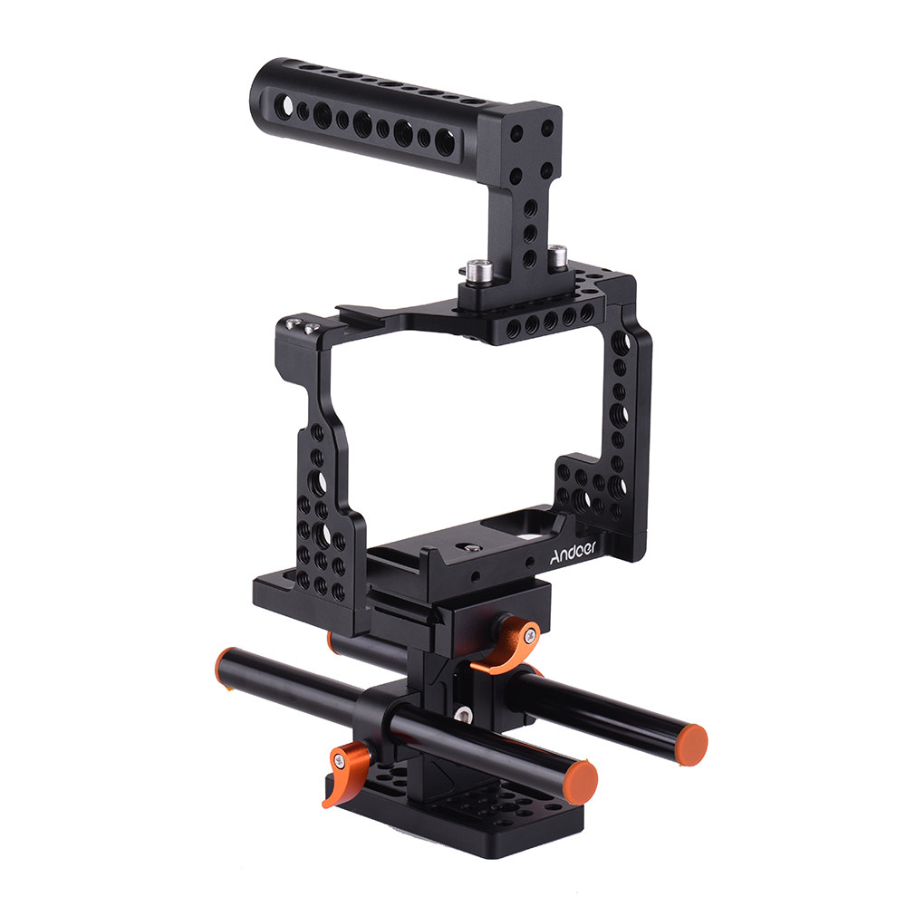 Andoer Camera Cage + Top Handle + 15mm Rod Baseplate Kit Video Film ...