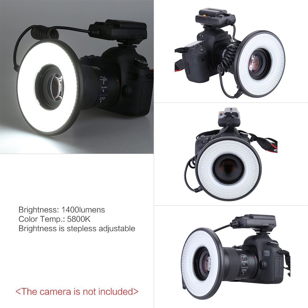 MRC-232 Macro LED Dimmable Light Ring Video Light Kit 1400LM Color Temp ...