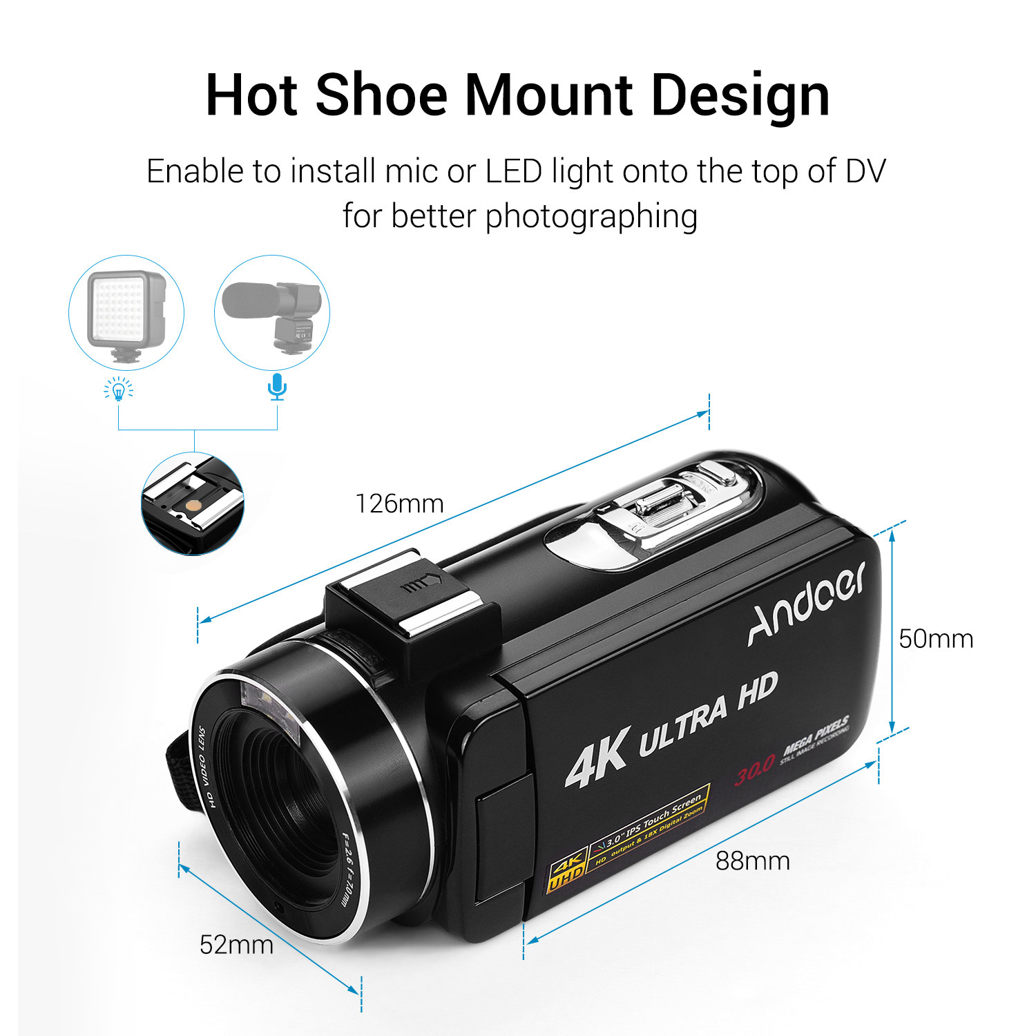 Andoer 4K Ultra HD Handheld DV Professional Digital Video Camera CMOS ...