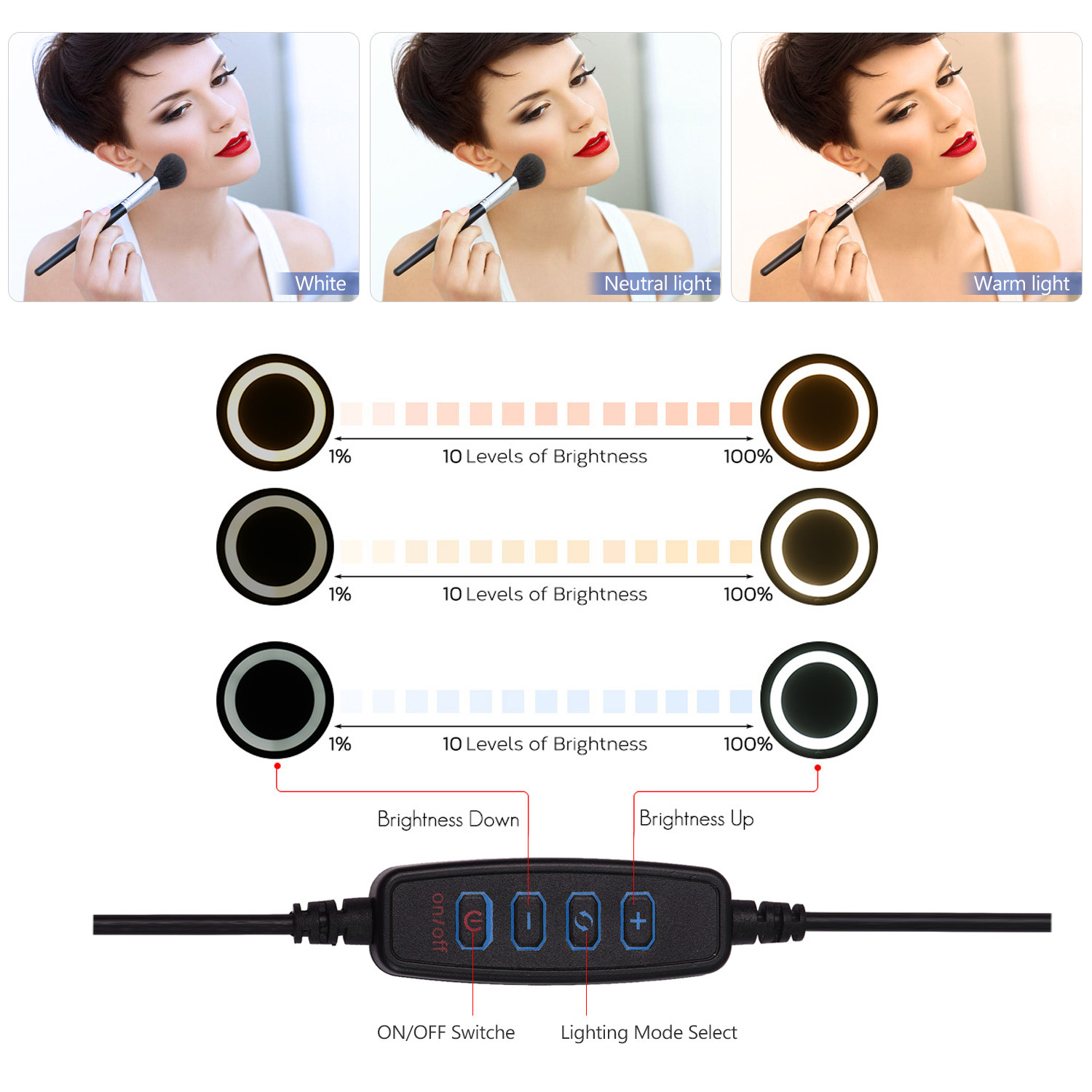 Andoer 10 Inch LED Ring Light Photography Fill-in Lamp 3 Lighting Modes ...