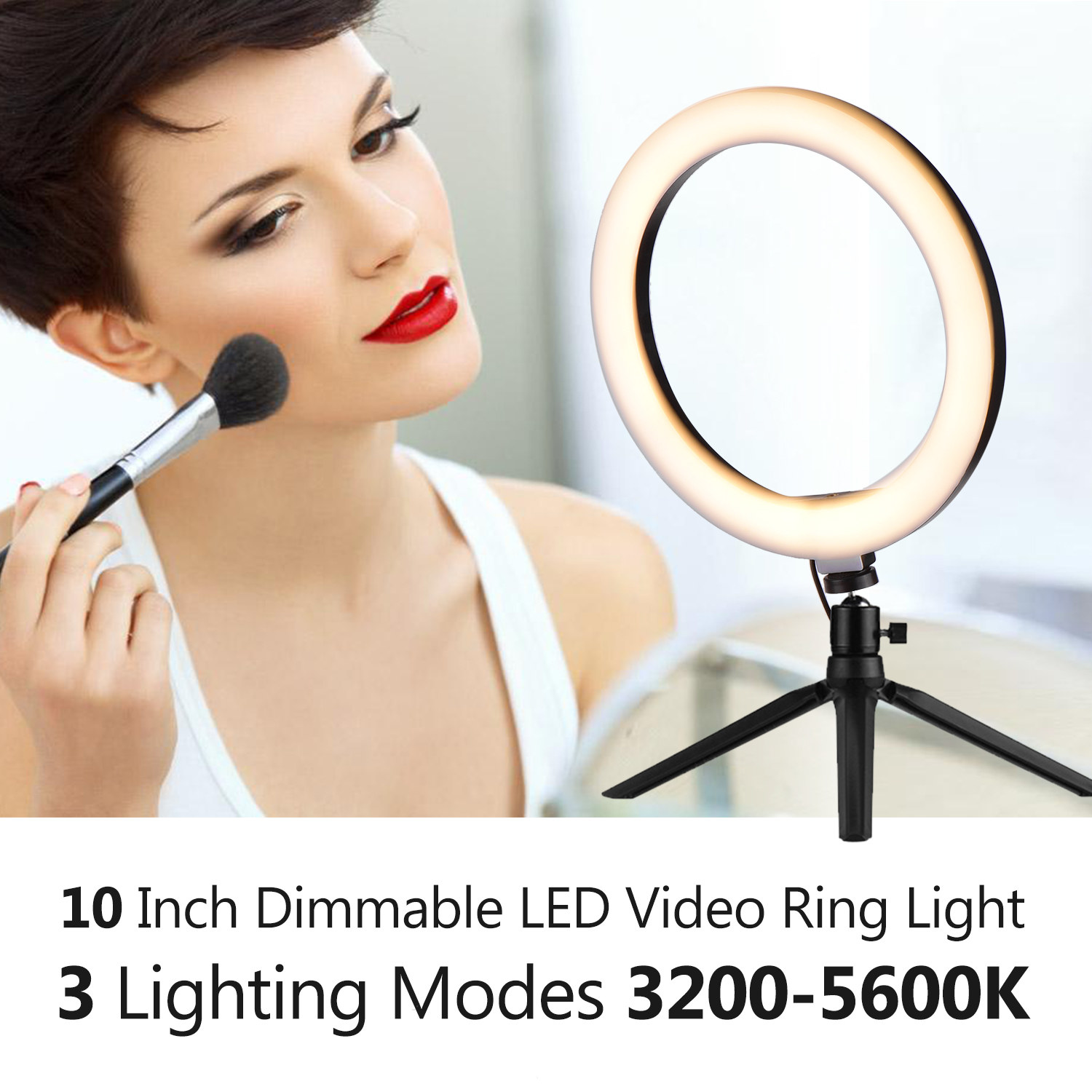 Andoer 10 Inch LED Ring Light Photography Fill-in Lamp 3 Lighting Modes ...