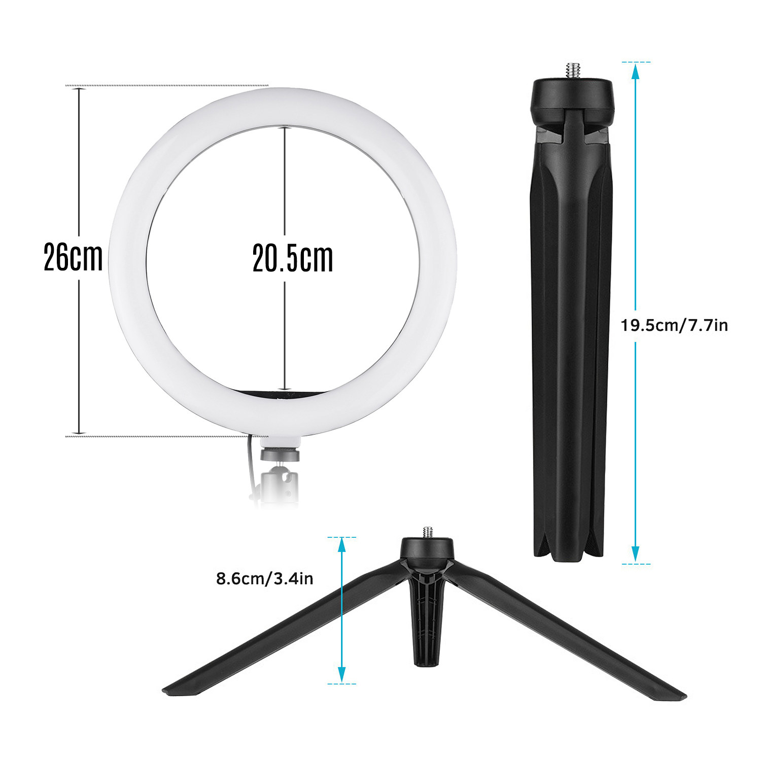 Andoer 10 Inch LED Ring Light Photography Fill-in Lamp 3 Lighting Modes ...