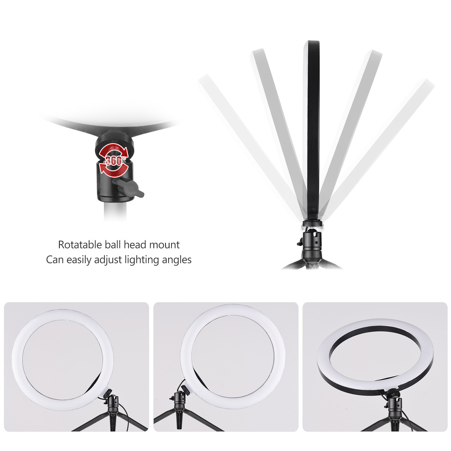 Andoer 10 Inch LED Ring Light Photography Fill-in Lamp 3 Lighting Modes ...