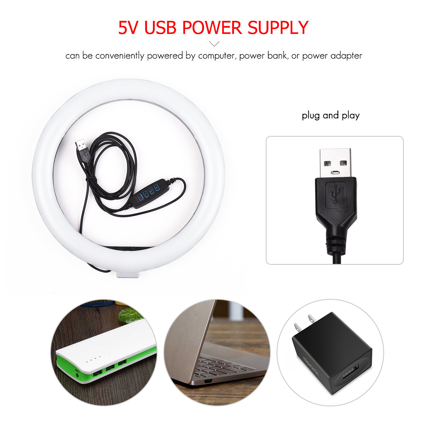 Andoer 10 Inch LED Ring Light Photography Fill-in Lamp 3 Lighting Modes ...