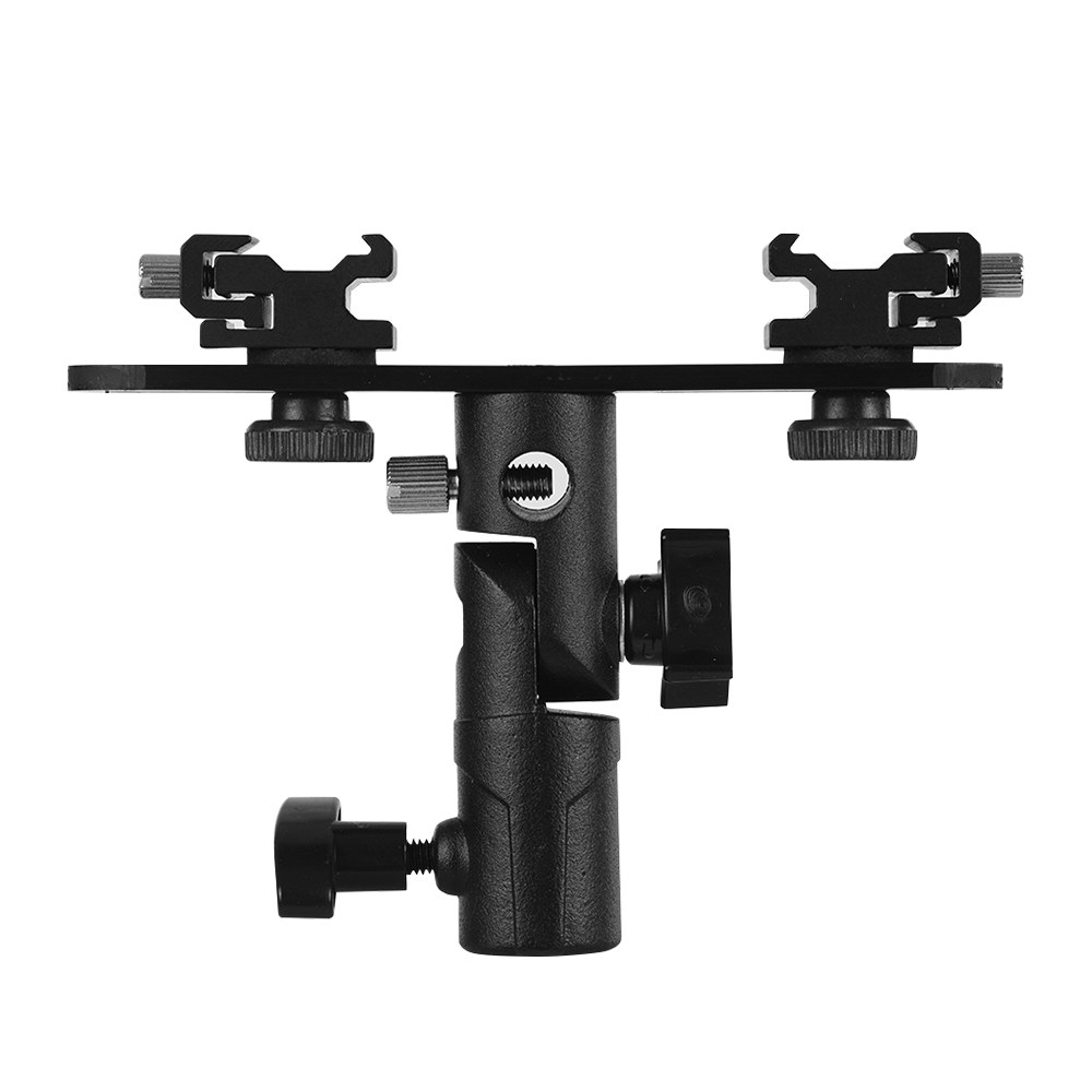 Andoer T-shaped Dual Flash Bracket Flash Speedlite Stand with 2 Cold ...