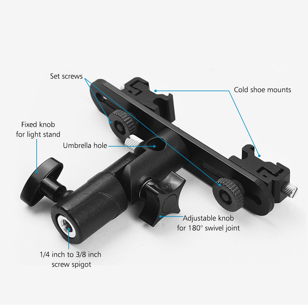 Andoer T-shaped Dual Flash Bracket Flash Speedlite Stand with 2 Cold ...