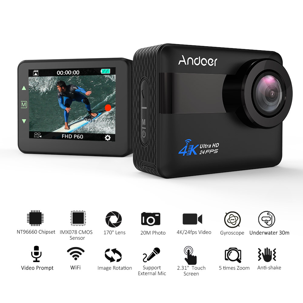 Andoer AN1 4K WiFi Sports Action Camera 1080P Full HD 20MP Novatek ...