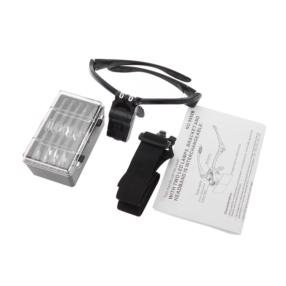 5 Lens 1.0X-3.5X Bracket Headband Magnifier Loupe Glasses with 2 LED ...