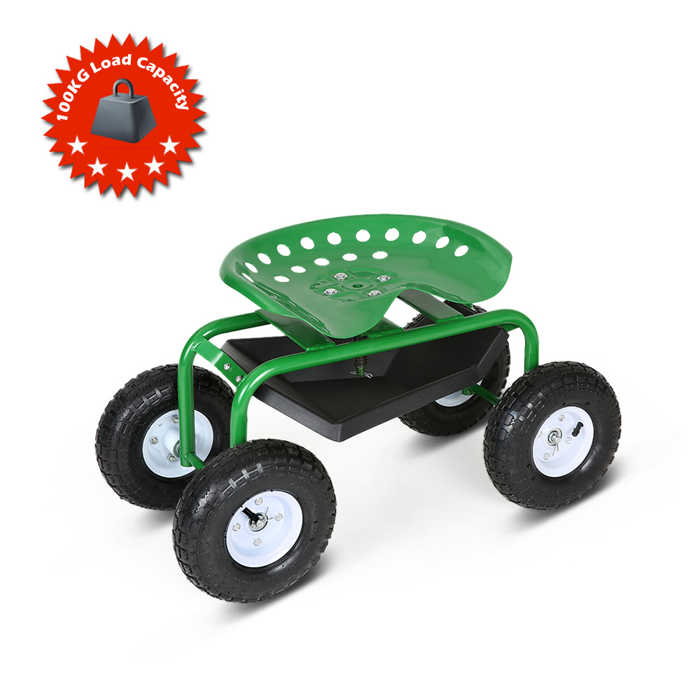 iKayaa Steel Rolling Outdoor Garden Cart With Seat