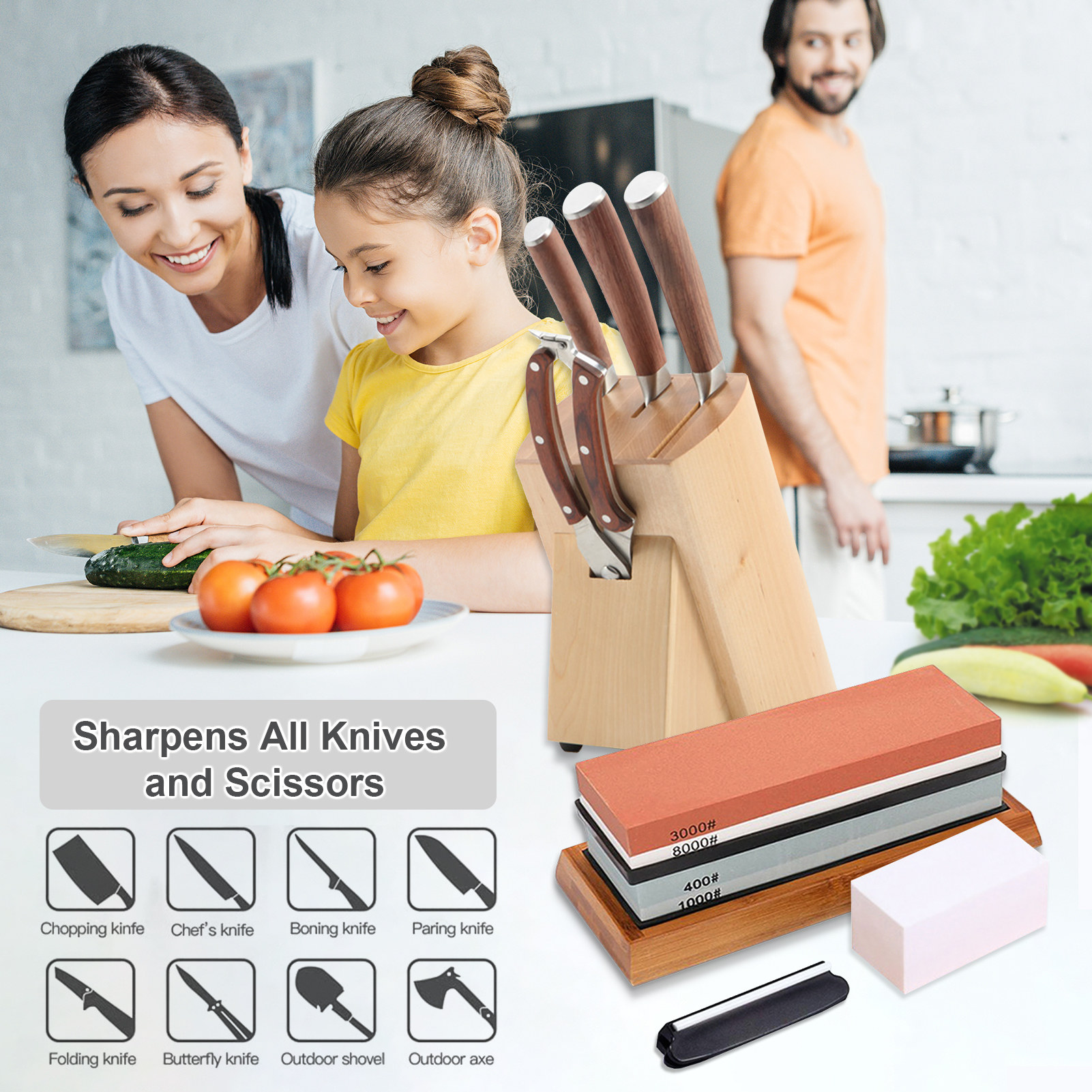 Aoresac Knife Sharpening Stone Set 400/1000 & 3000/8000 Dual Sided Grit ...