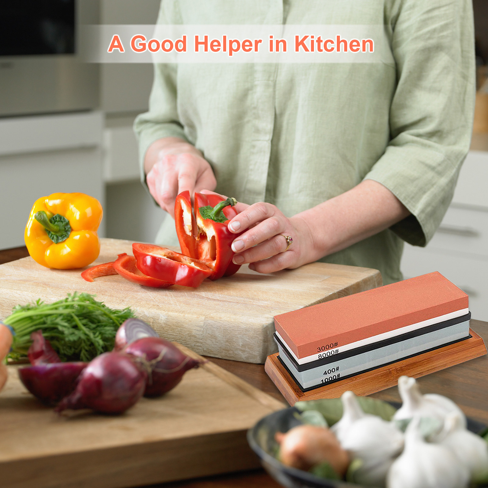 Aoresac Knife Sharpening Stone Set 400/1000 & 3000/8000 Dual Sided Grit ...