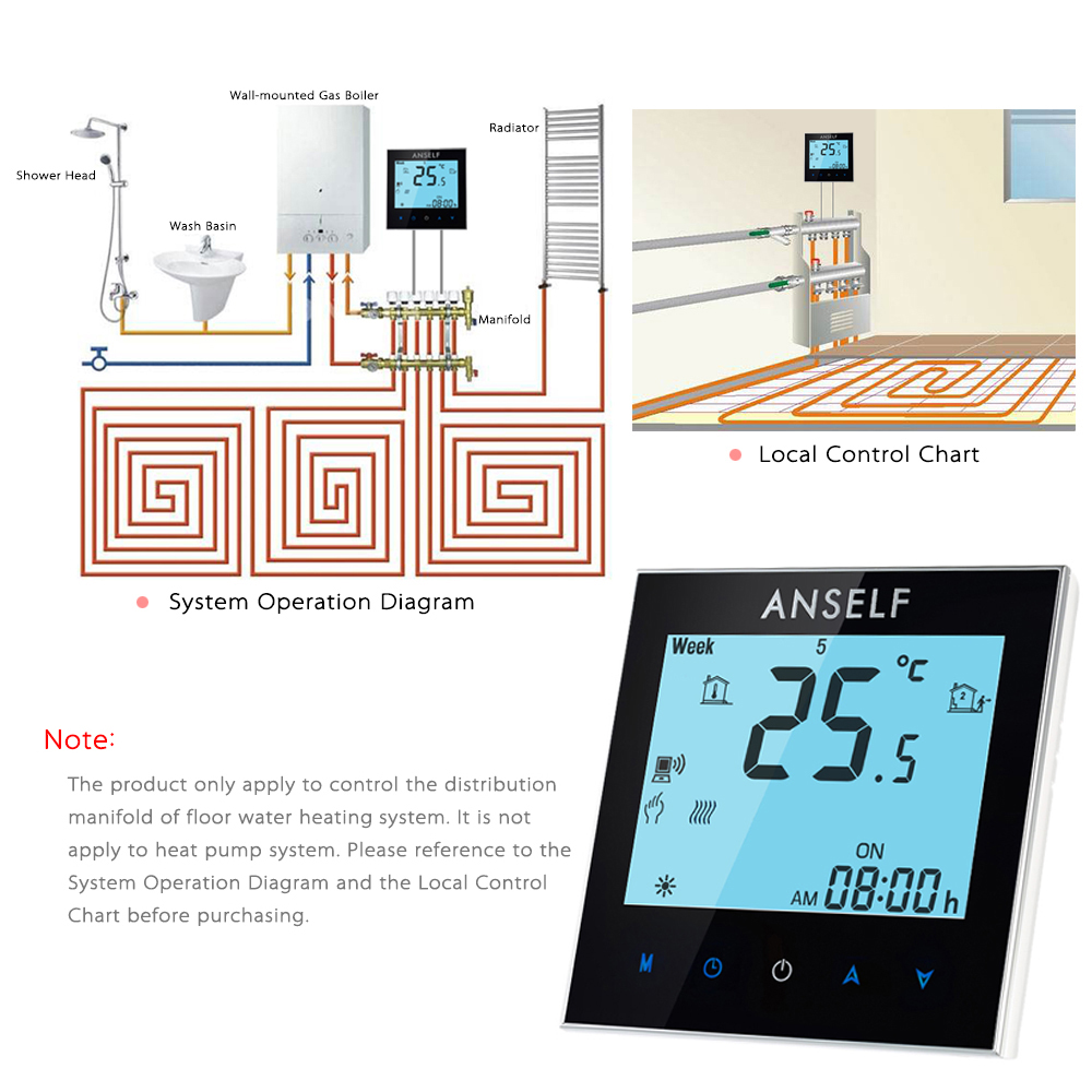 Anself 3A 110~240V WIFI Smart Programmable Thermostat Temperature Controller with Touchscreen ...