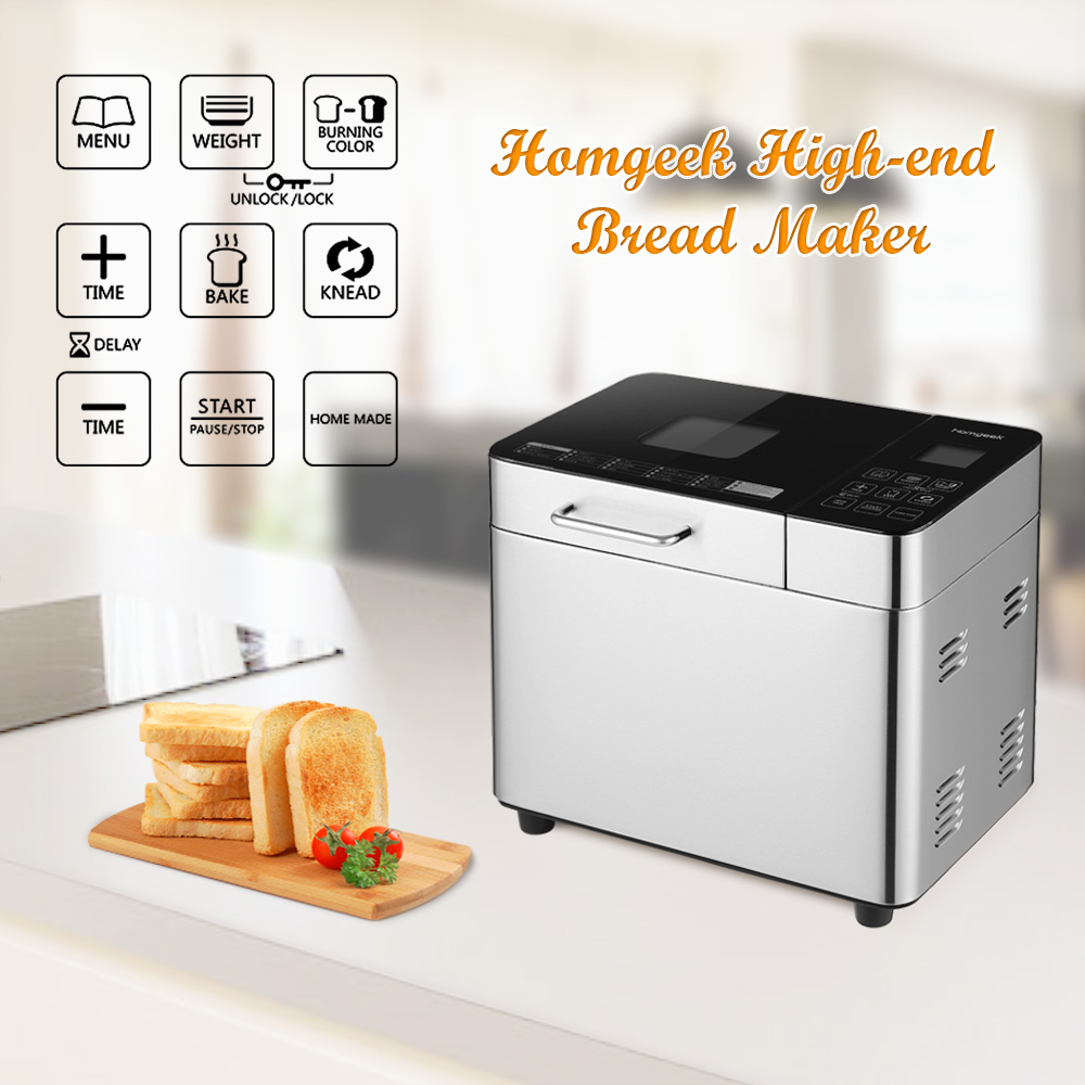Homgeek High-end 2lb Professional Bread Maker Programmable Breadmaker Stainless Steel Bread Machine