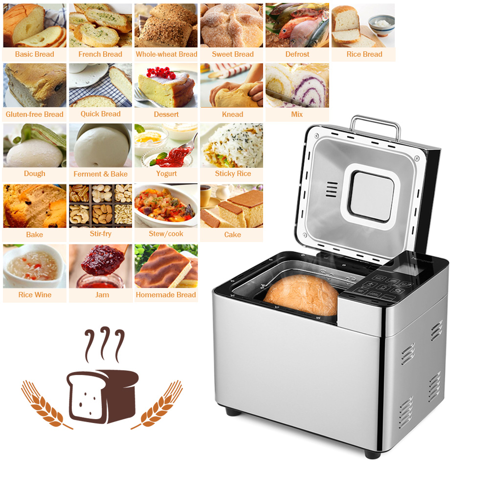 Homgeek High-end 2lb Professional Bread Maker Programmable Breadmaker Stainless Steel Bread Machine