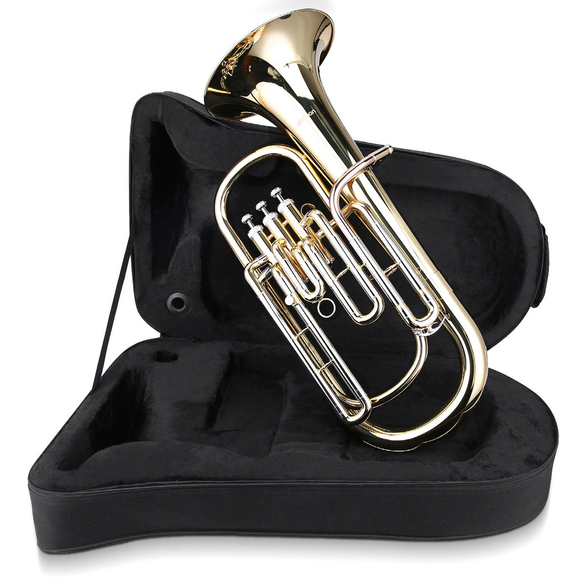 ammoon Brass B Flat Baritone Horn Bb Piston-Style Gold Lacquer Surface ...
