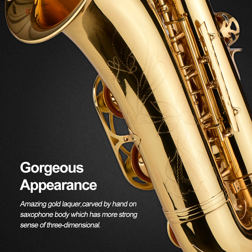 ammoon Bb Tenor Saxophone Sax Brass Body Gold Lacquered Surface ...