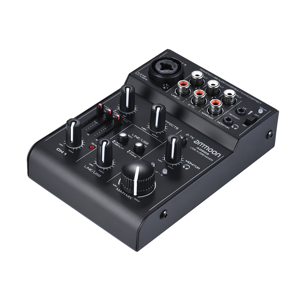 AGE03 5-Channel Mini Mic-Line Mixing Console Mixer with USB Audio ...