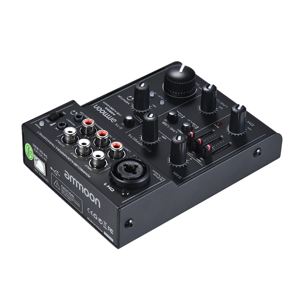 AGE03 5-Channel Mini Mic-Line Mixing Console Mixer with USB Audio ...