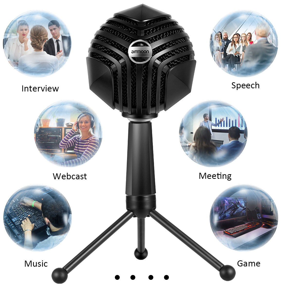 GM-888 USB Condenser Microphone Ball-shaped Mic with Desktop Mini Metal ...