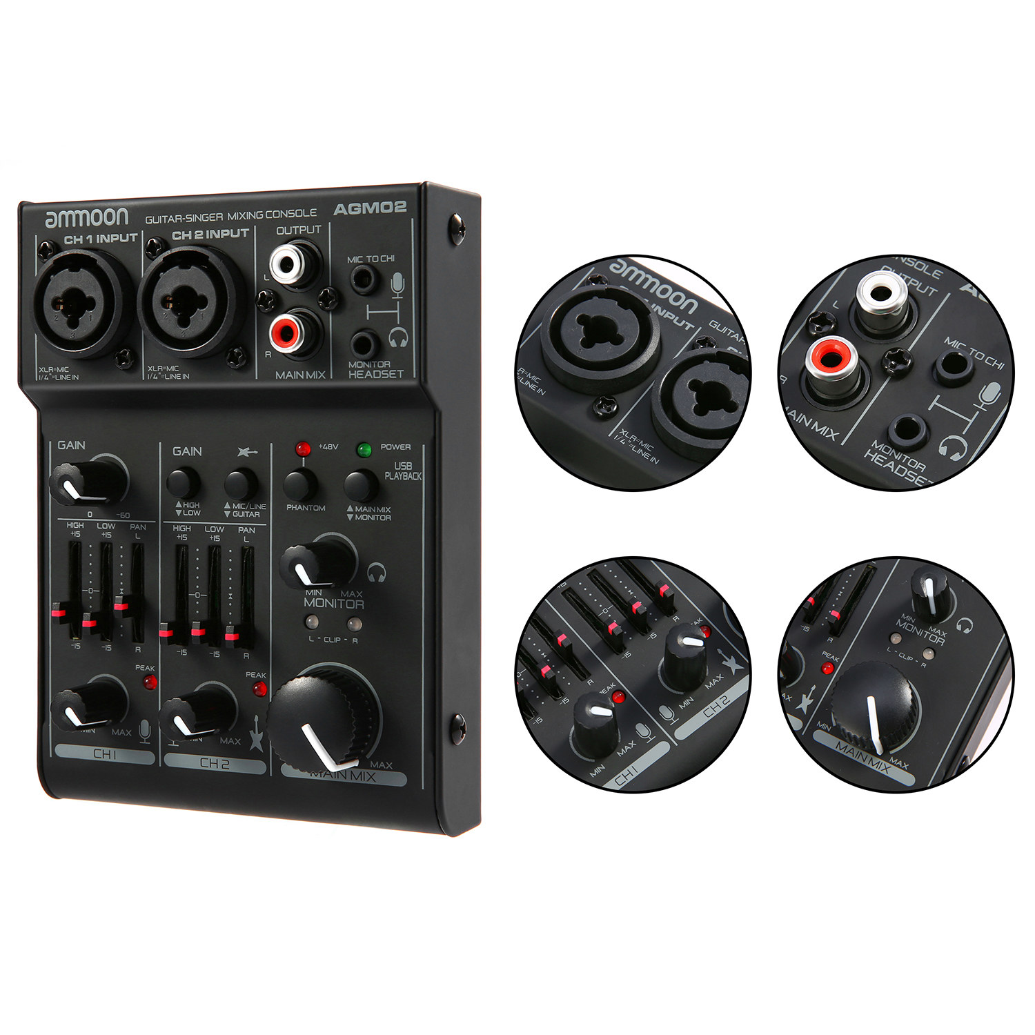 AGM02 Mini 2-Channel Sound Card Mixing Console Digital Audio Mixer 2 ...