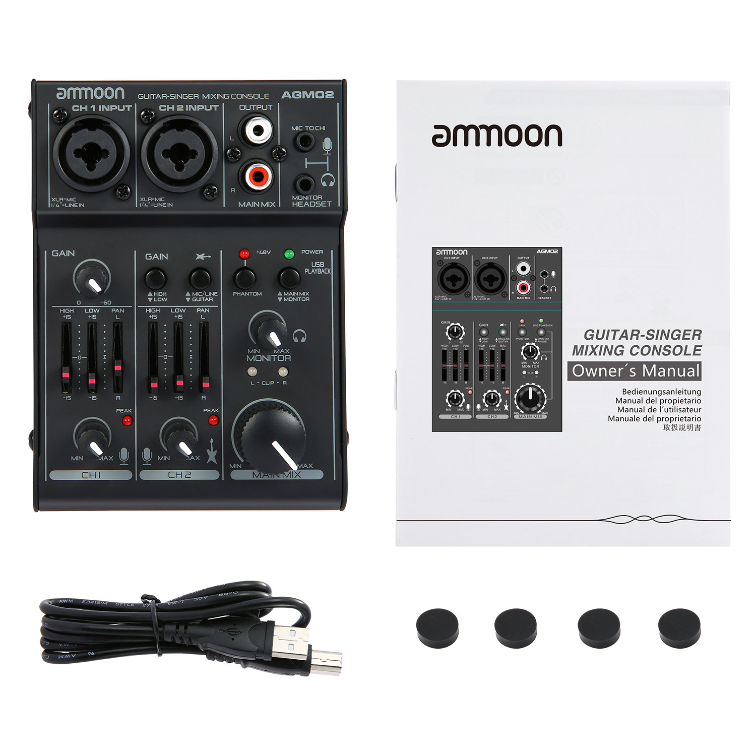 AGM02 Mini 2-Channel Sound Card Mixing Console Digital Audio Mixer 2 ...