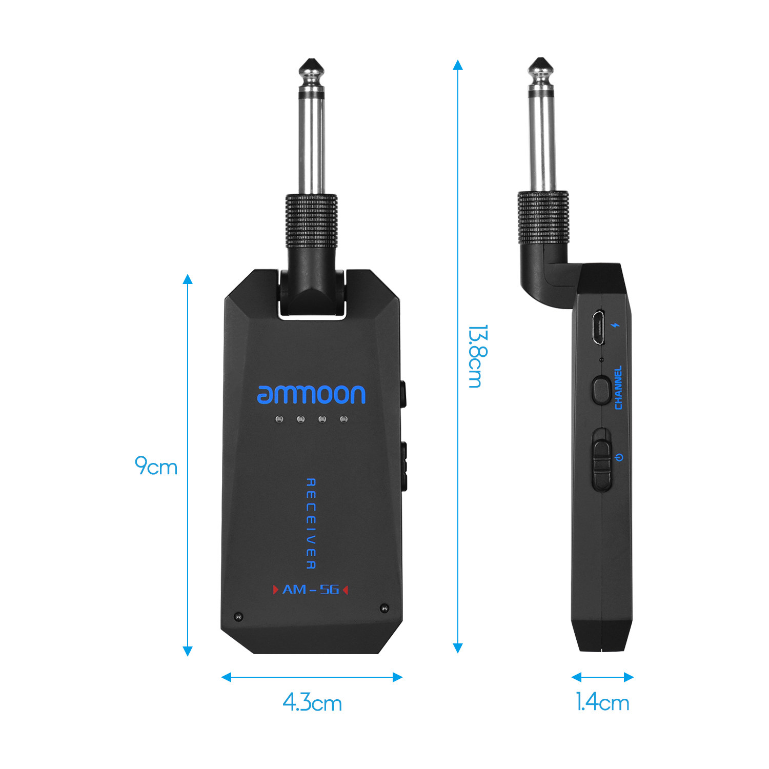 ammoon AM-5G Wireless 5.8G Guitar System Rechargeable Audio Transmitter ...