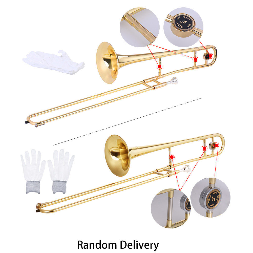 Tenor Trombone Brass Gold Lacquer Bb Tone B flat Wind Instrument with ...