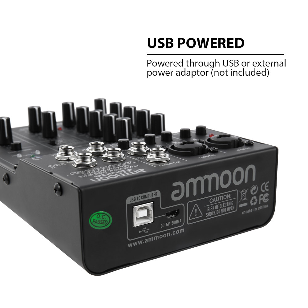 ammoon 4-Channel Mini Mixing Console Digital Audio Mixer 2-band EQ ...