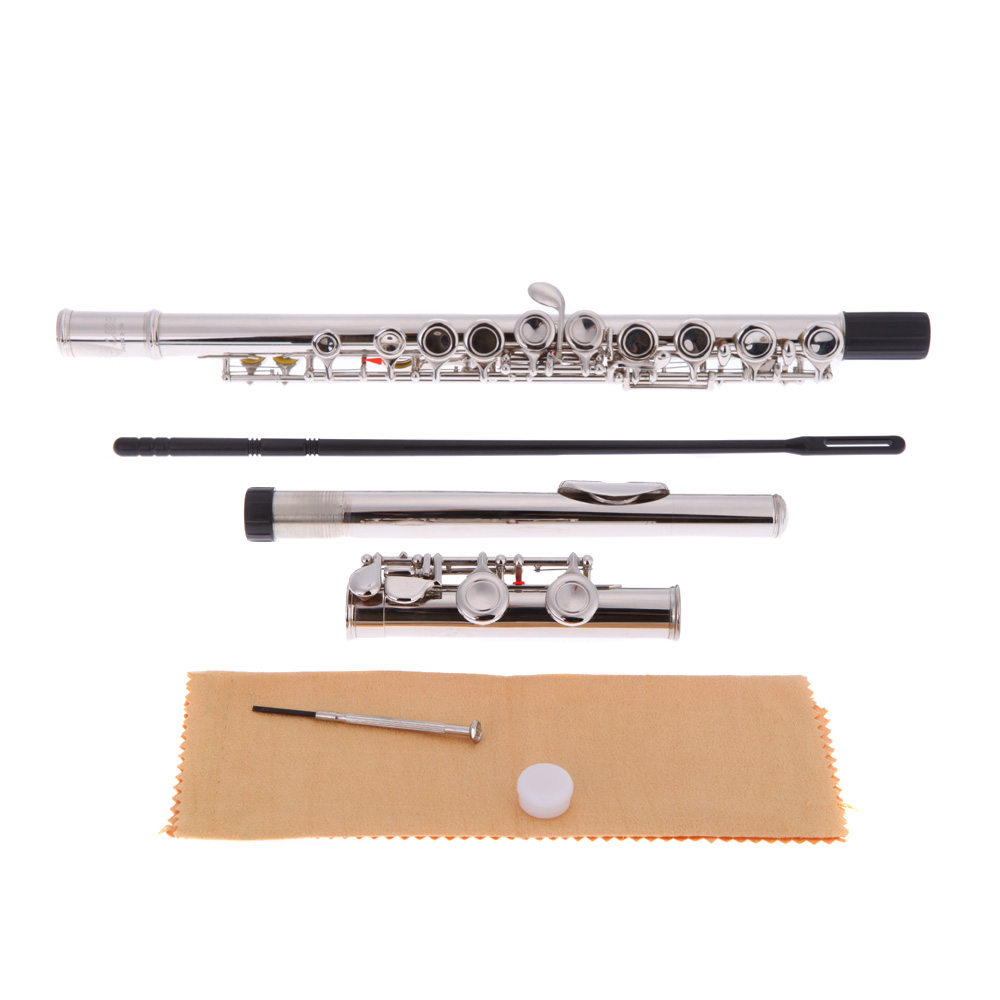 Western Concert Flute Silver Plated 16 Holes C Key Cupronickel Woodwind ...