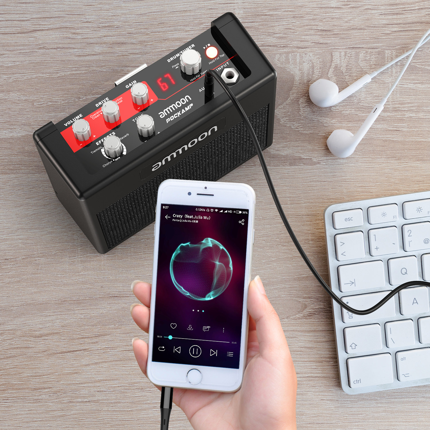 POCKAMP Portable Guitar Amplifier Amp Built-in Multi-effects 80 Drum ...