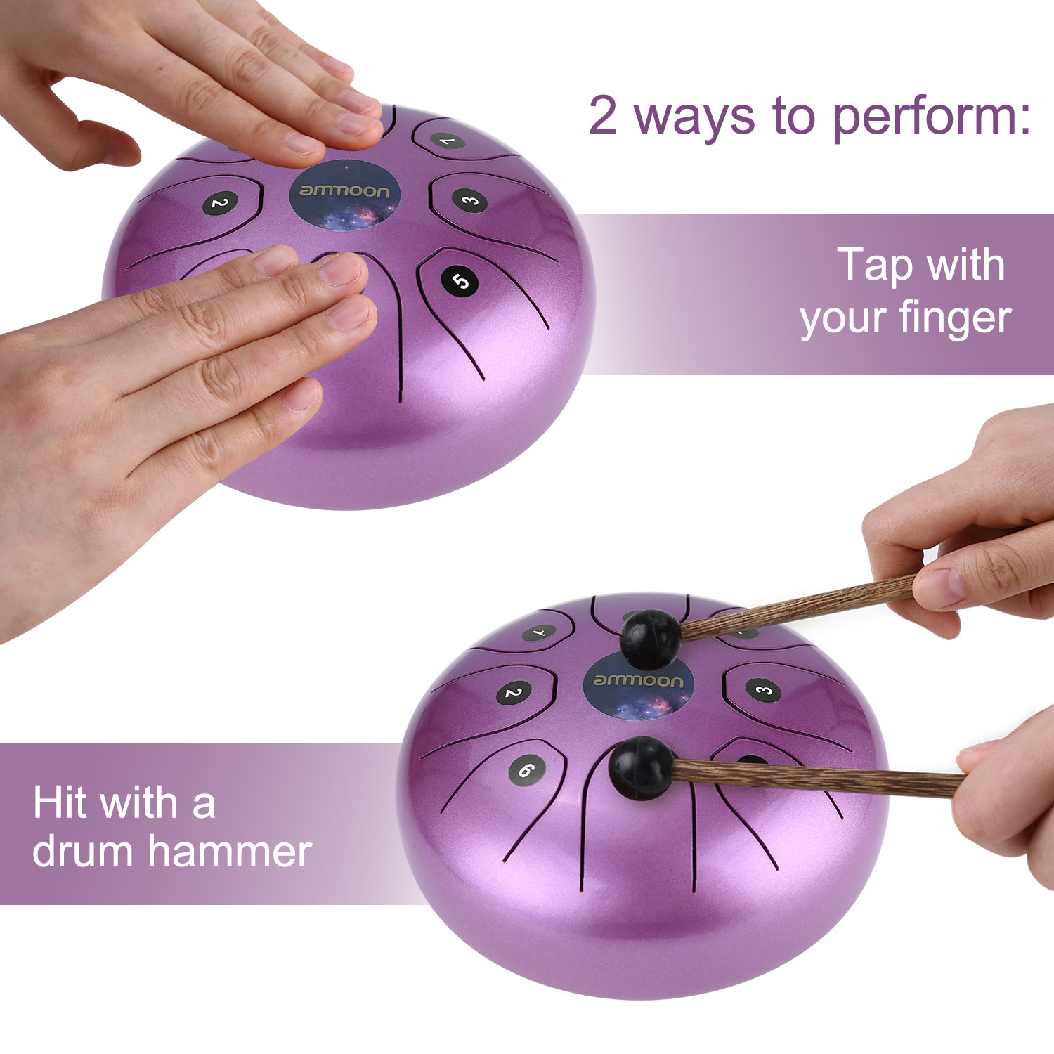 ammoon 5.5 Inches Mini Steel Tongue Drum 8 Notes C-Key Handpan Drum ...