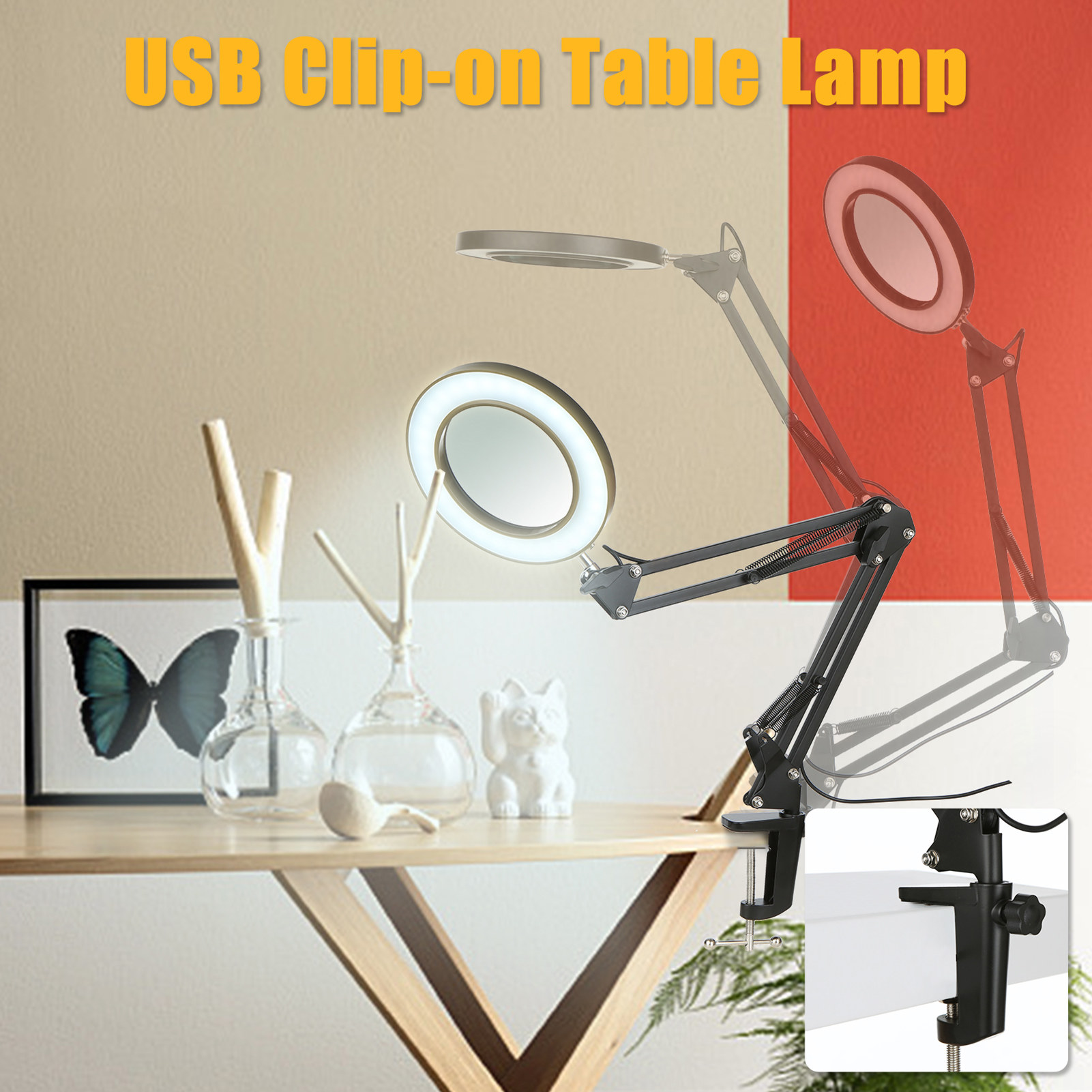 Tomshine Flexible Clamp-on Table Lamp with 8x Magnifier Swing Arm ...