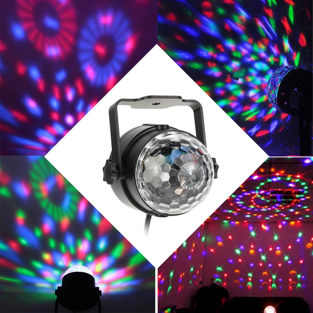 Lixada Auto Sound Activated 3W RGB LED Mini Crystal Magic Rotating Ball ...