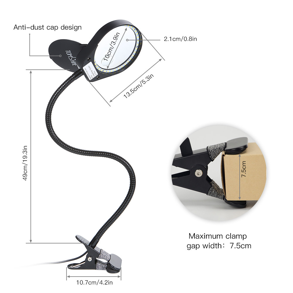 Tomshine LED 3X/10X Magnifier Glass with Clamp Clip Table Light Desk ...