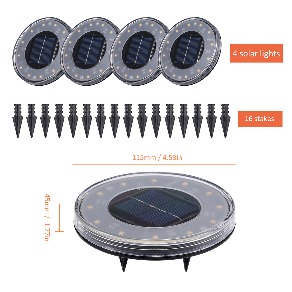 Tomshine 4 Pack Solar Disk Lights Warm White 12 LEDs Ground Deck Lamp ...