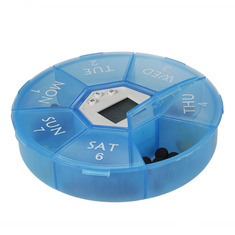 Carevas 7-Day Pill Box Organizer with Timer LED Light Medicine Reminder ...
