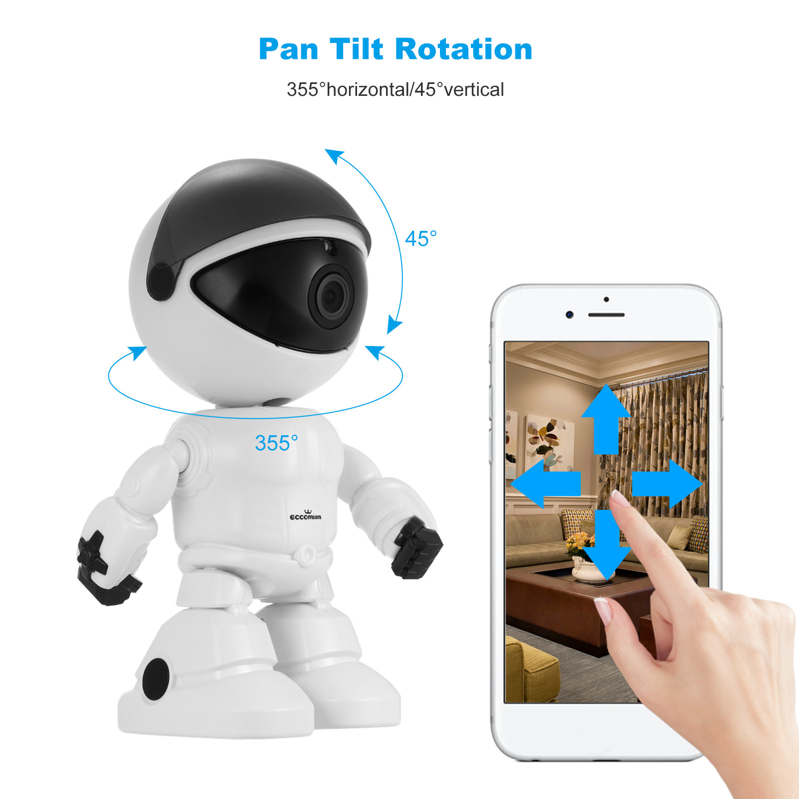 Eccomum 1080P Home Security Wireless Camera Intelligent Robot