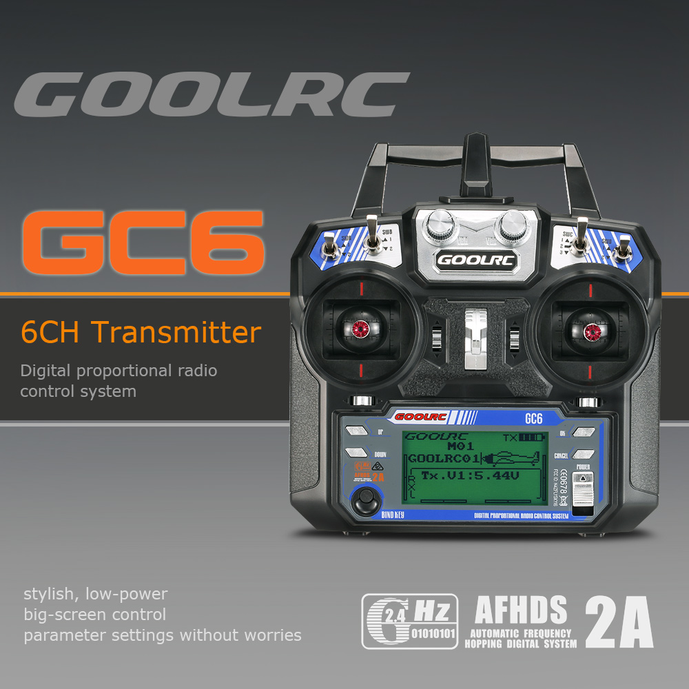 Original GoolRC GC6 2.4G 6CH AFHDS2A Transmitter Mode 2 and GC-6 6CH ...