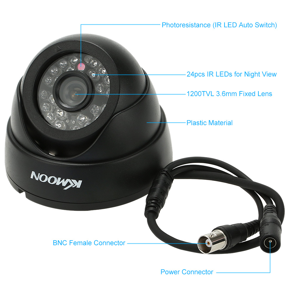 KKmoon HD 1200TVL Surveillance Camera Security CCTV Indoor Night Vision ...