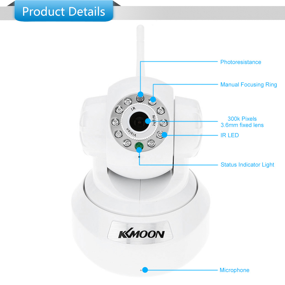 KKmoon 0.3MP Camera PnP P2P Pan Tilt IR WiFi Wireless Network IP Webcam